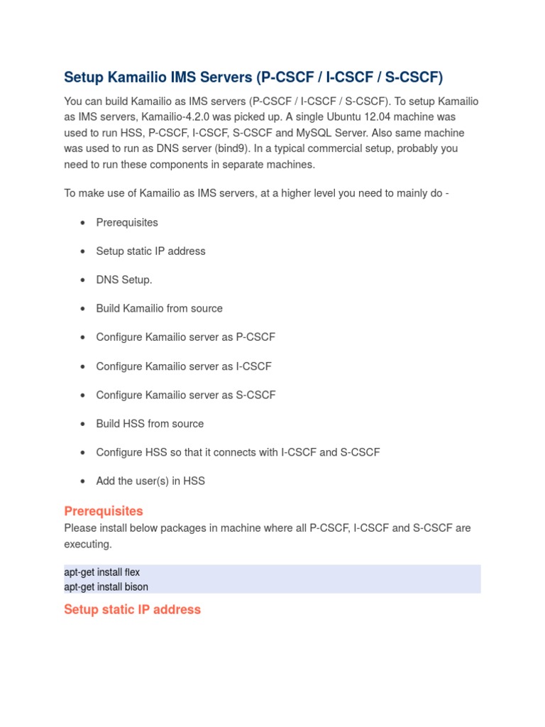 Configure Kamailio IMS Servers Guide | PDF | Port (Computer Networking) | Ip Multimedia Subsystem