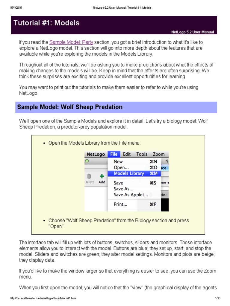Tutorial #1: Models: Sample Model: Wolf Sheep Predation | PDF | Button (Computing) | Tab (Gui)