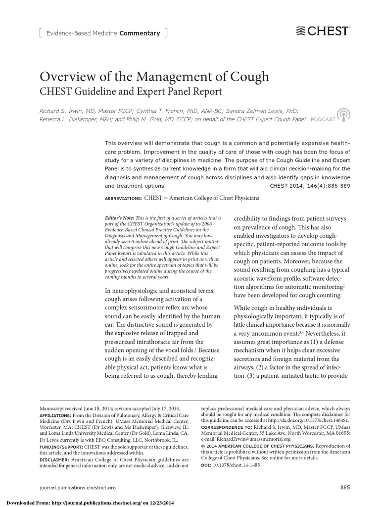 Overview of The Management of Cough: CHEST Guideline and Expert Panel ...