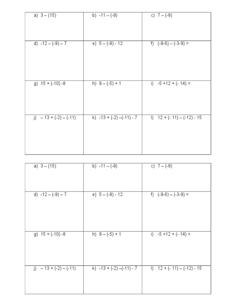 Latihan Integer Guna Garis Nombor 15 Hingga - 15 | PDF