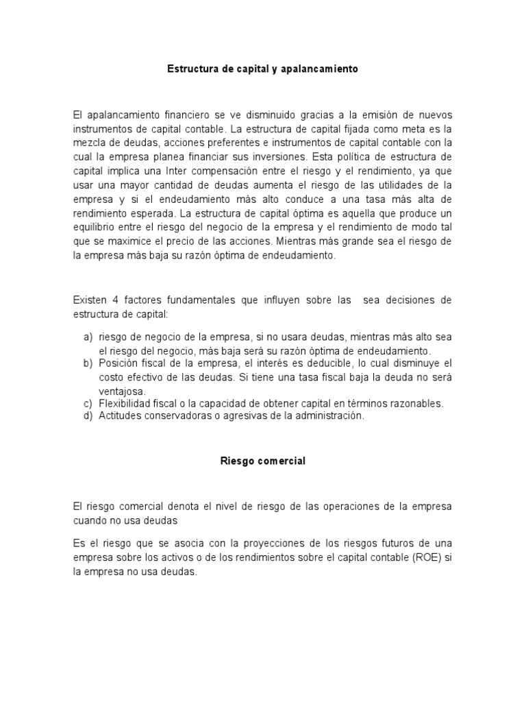Estructura de Capital y Apalancamiento | PDF | Apalancamiento (Finanzas) | Compartir (Finanzas)