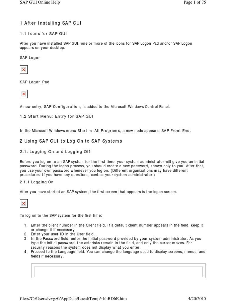 Sap Gui Help | PDF | Icon (Computing) | Graphical User Interfaces