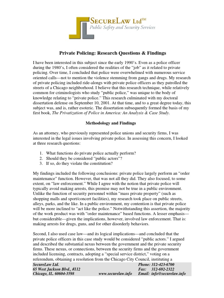 Private Policing - Research Questions and Findings | PDF | Police ...