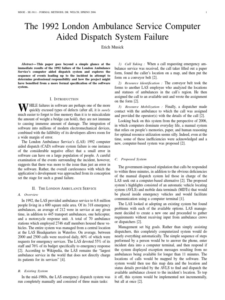 The 1992 London Ambulance Service Computer Aided Dispatch System ...