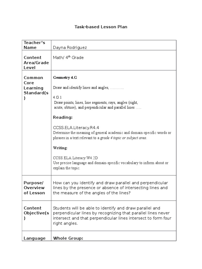Task-Based Lesson Plan 1 | PDF | Angle | Perpendicular