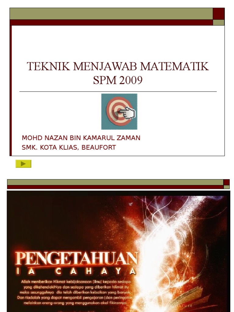 Teknik Menjawab Matematik Spm2009 | PDF | Speed | Matrix (Mathematics)