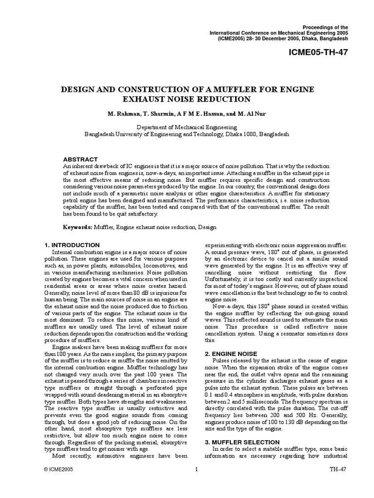 Design and Construction of A Muffler For Engine Exhaust Noise Reduction ...