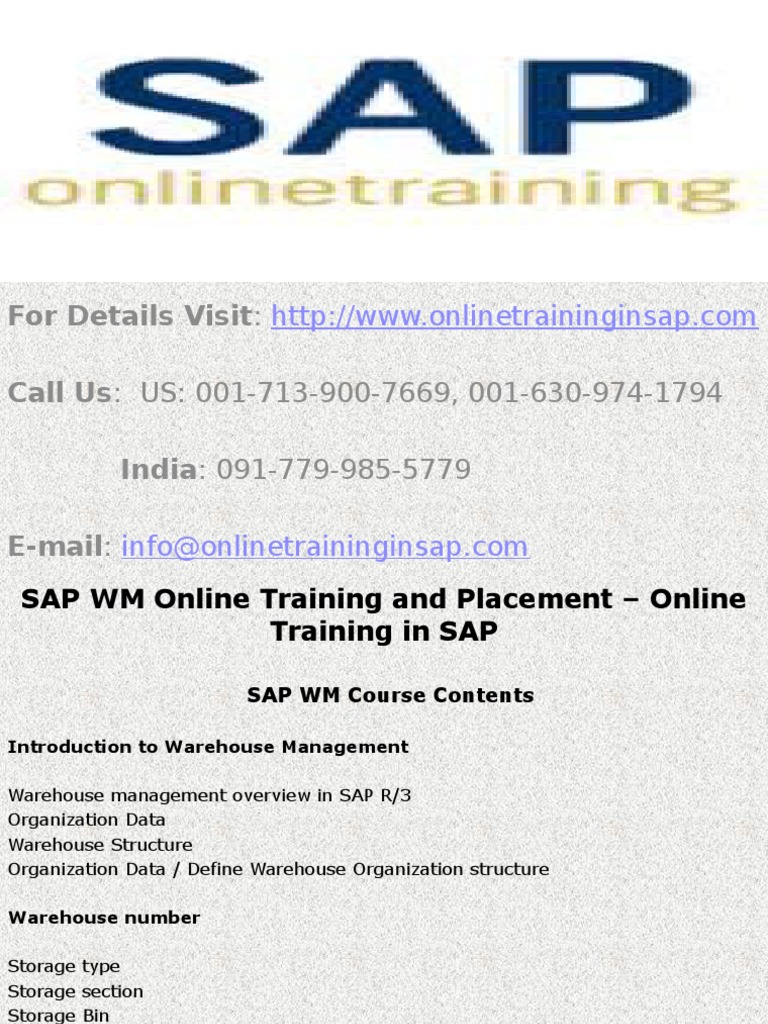 SAP WM (Warehouse Management) Online Training and Placement - Online ...