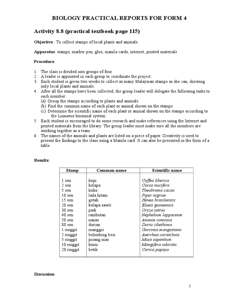 Biology Practical Reports For Form 4 Activity 8.8 (Practical Textbook ...