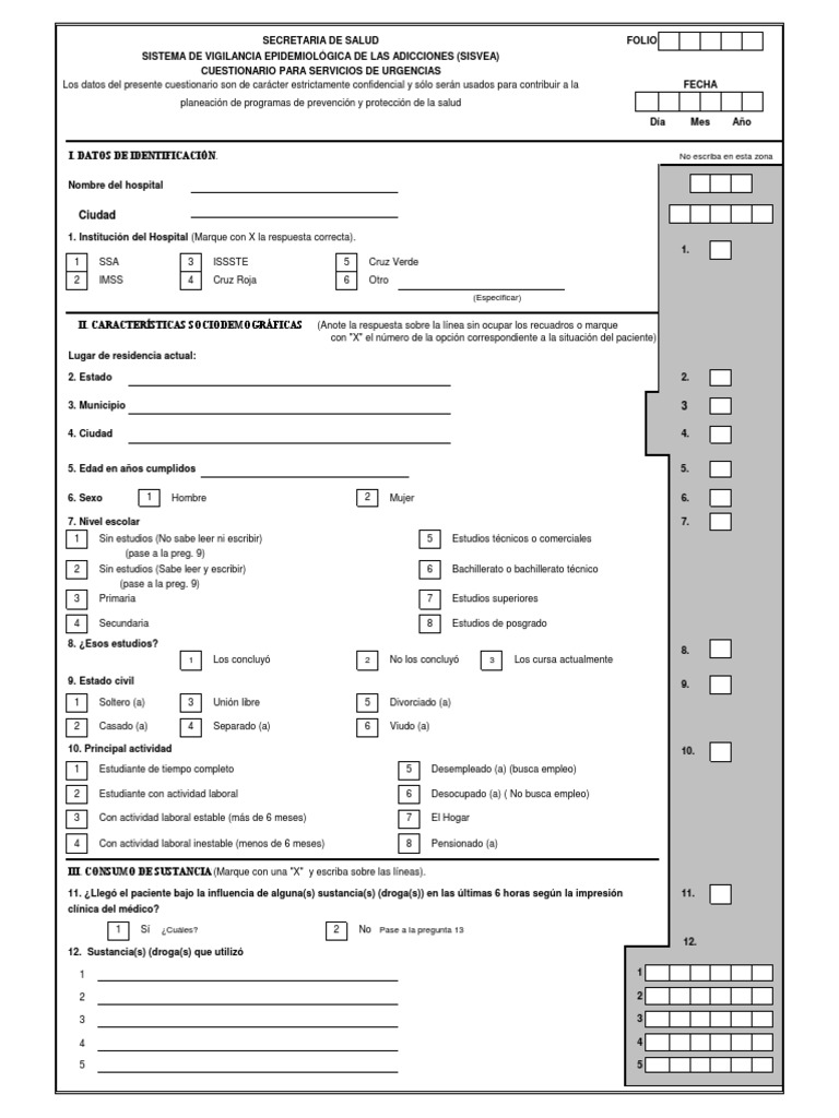 Cuestionarios Sisvea URGENCIAS | PDF | Medicamentos con receta | Hospital