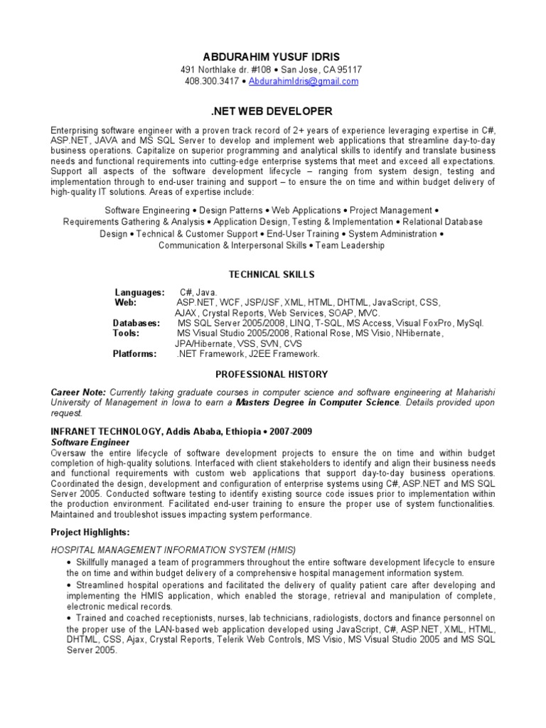 .NET Web Developer Profile | PDF | Web Application | Microsoft Visual ...