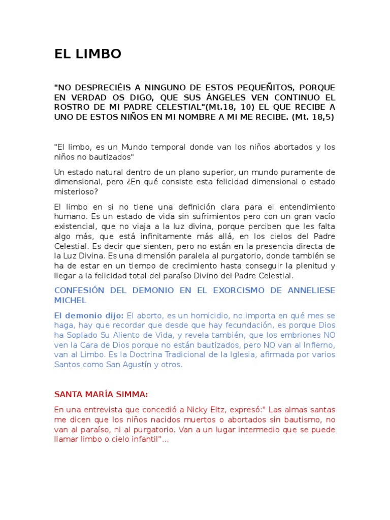 El Limbo | PDF | Purgatorio | Bautismo
