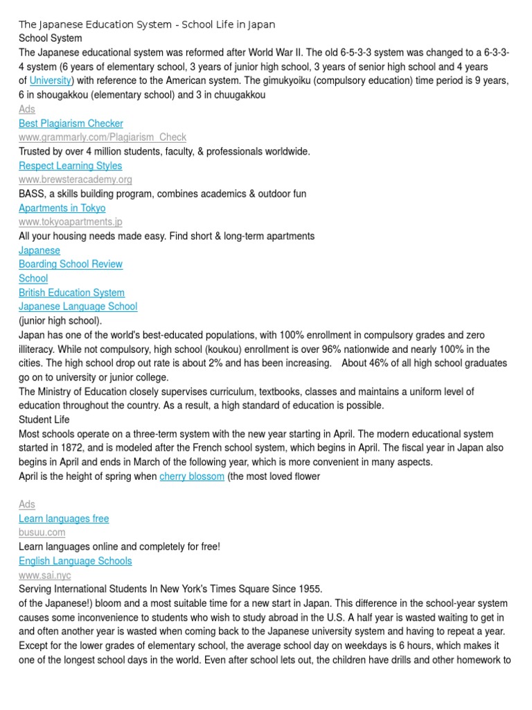 The Japanese Education System | PDF | Secondary School | Graduate School