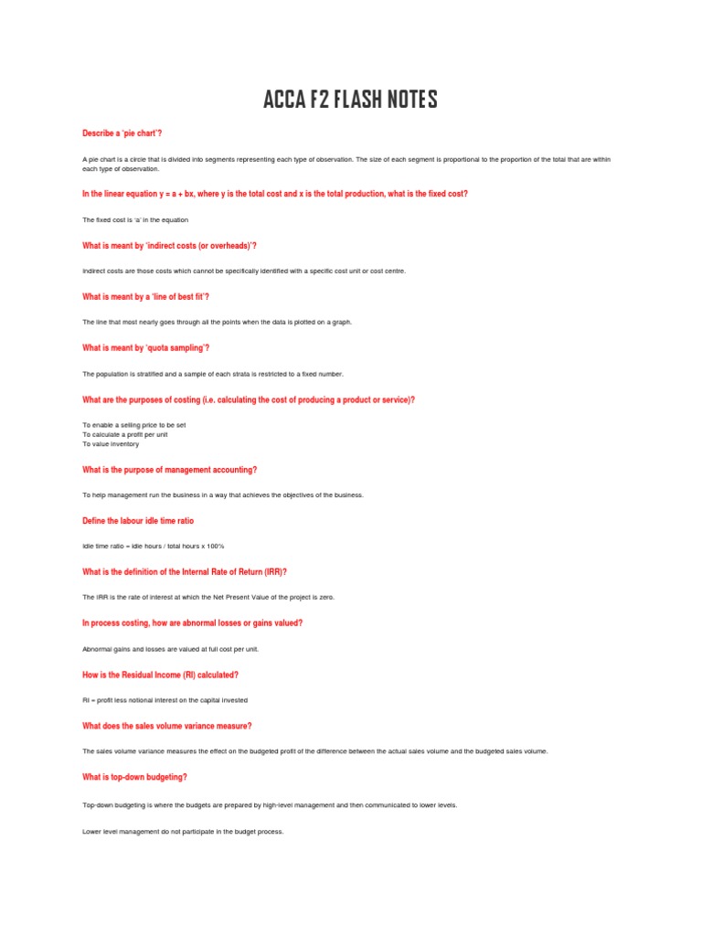 Acca f2 Flash Notes | PDF | Inventory | Profit (Accounting)