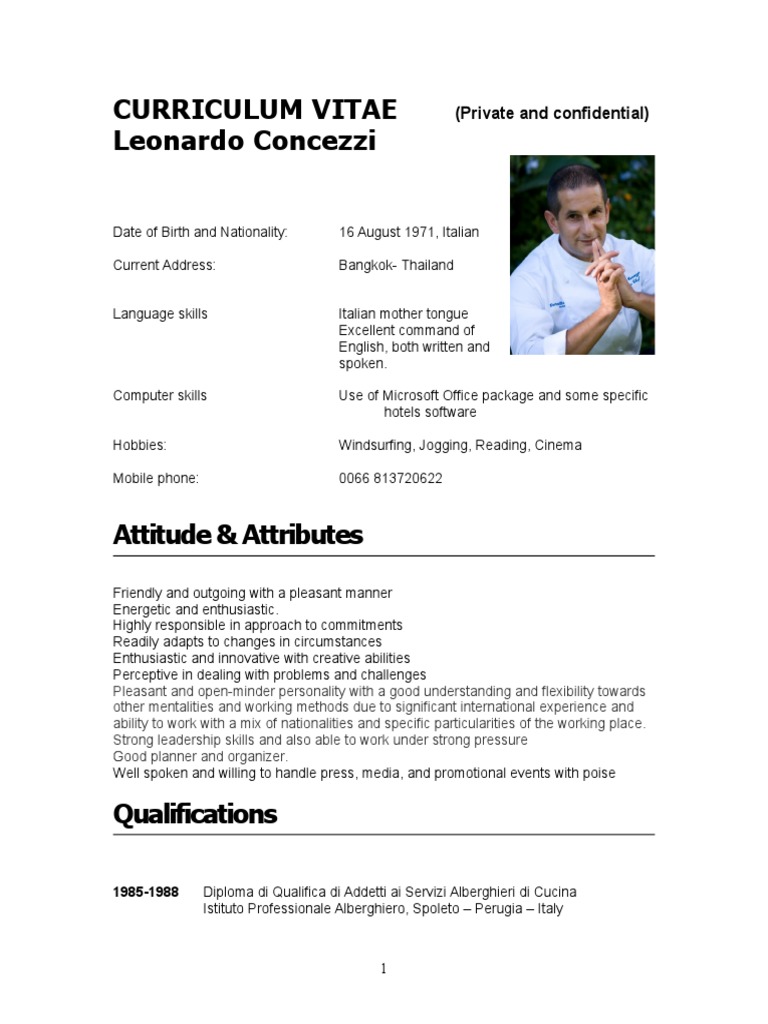 Curriculum Vitae Leonardo Concezzi: (Private and Confidential) | PDF ...