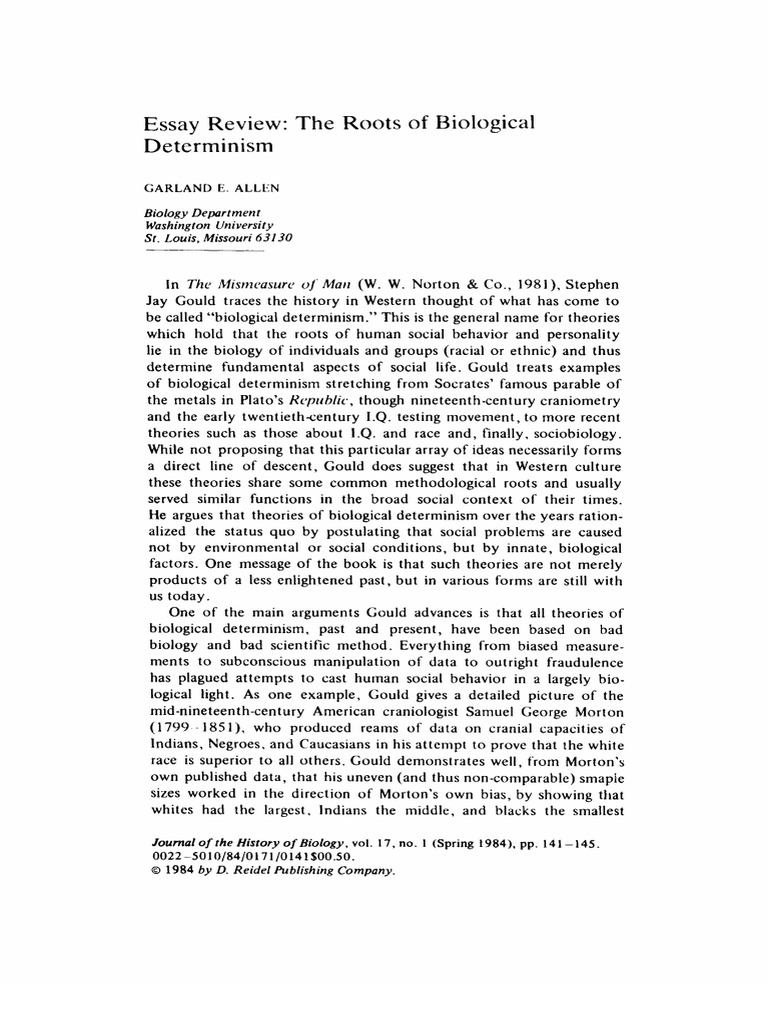 Essay Review: The Roots of Biological Determinism: Biology Department ...