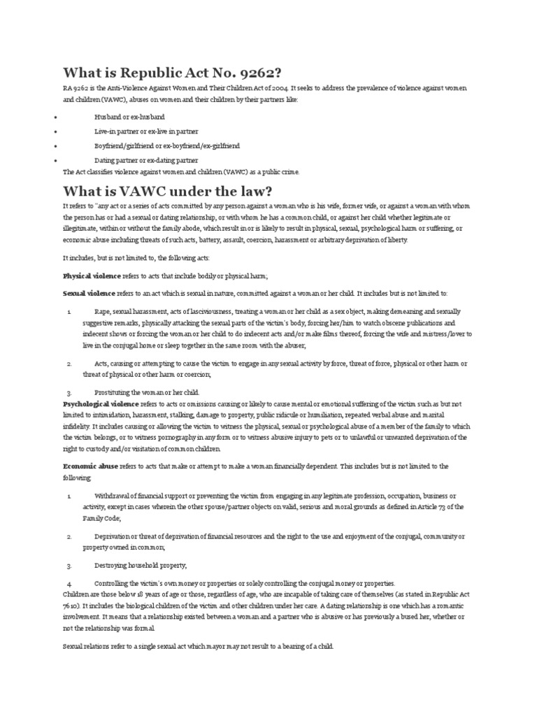 VAWC Summary | Domestic Violence | Victimology