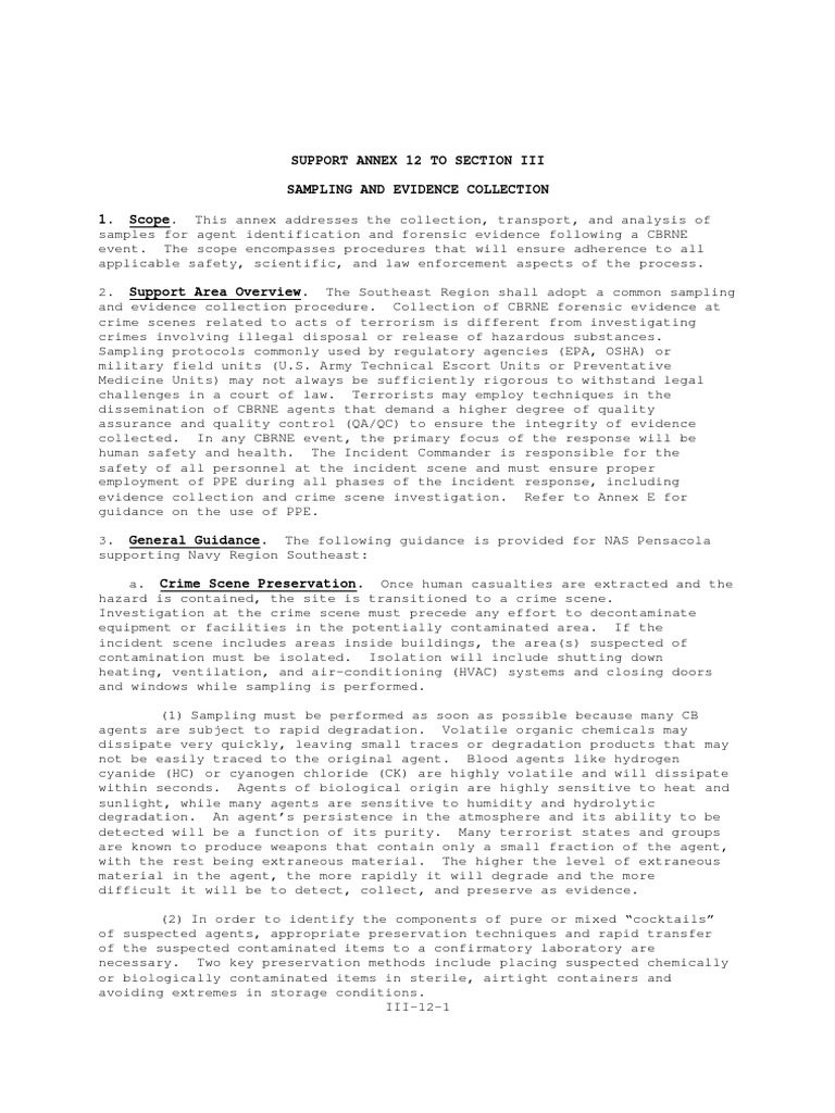 Annex 12 - Sampling and Evidence Collection PDF | PDF | Crime Scene ...