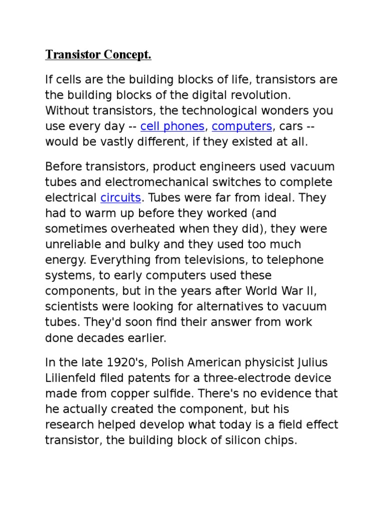 Transistor Concept.: Cell Phones Computers | PDF | Transistor ...