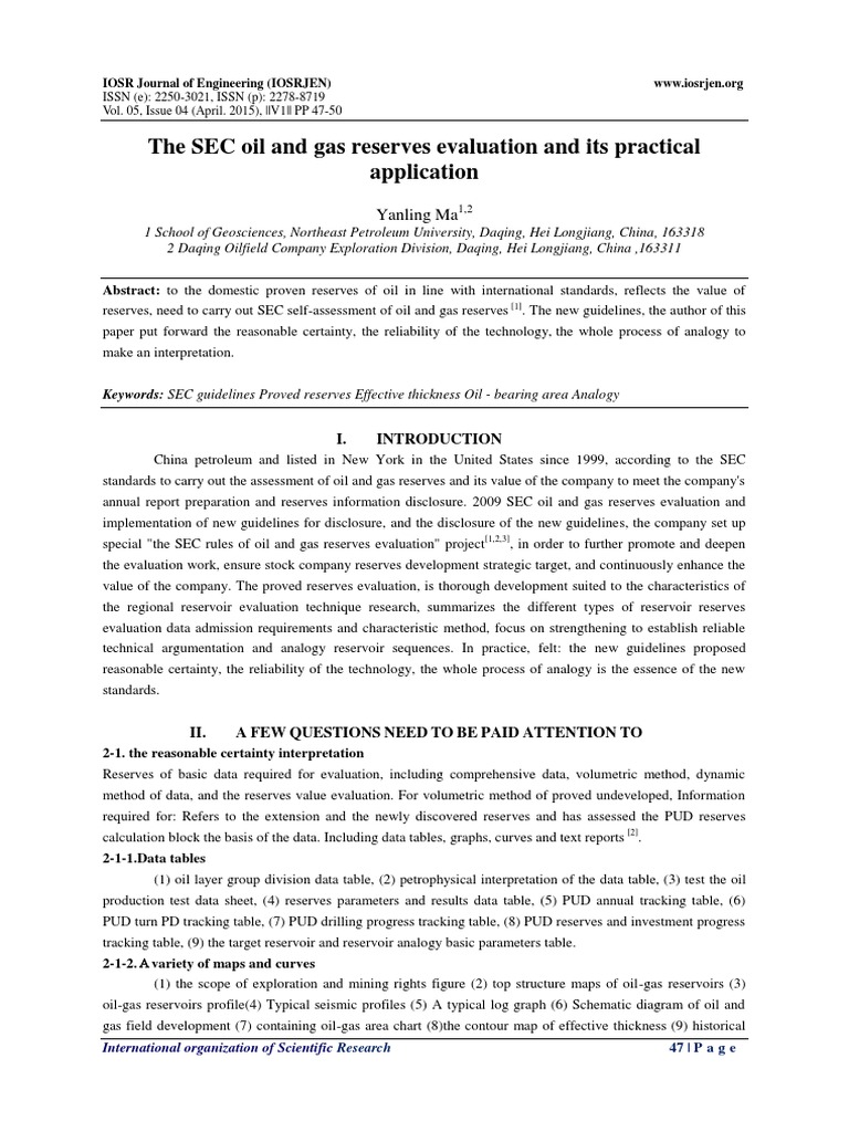 The SEC Oil and Gas Reserves Evaluation and Its Practical Application ...