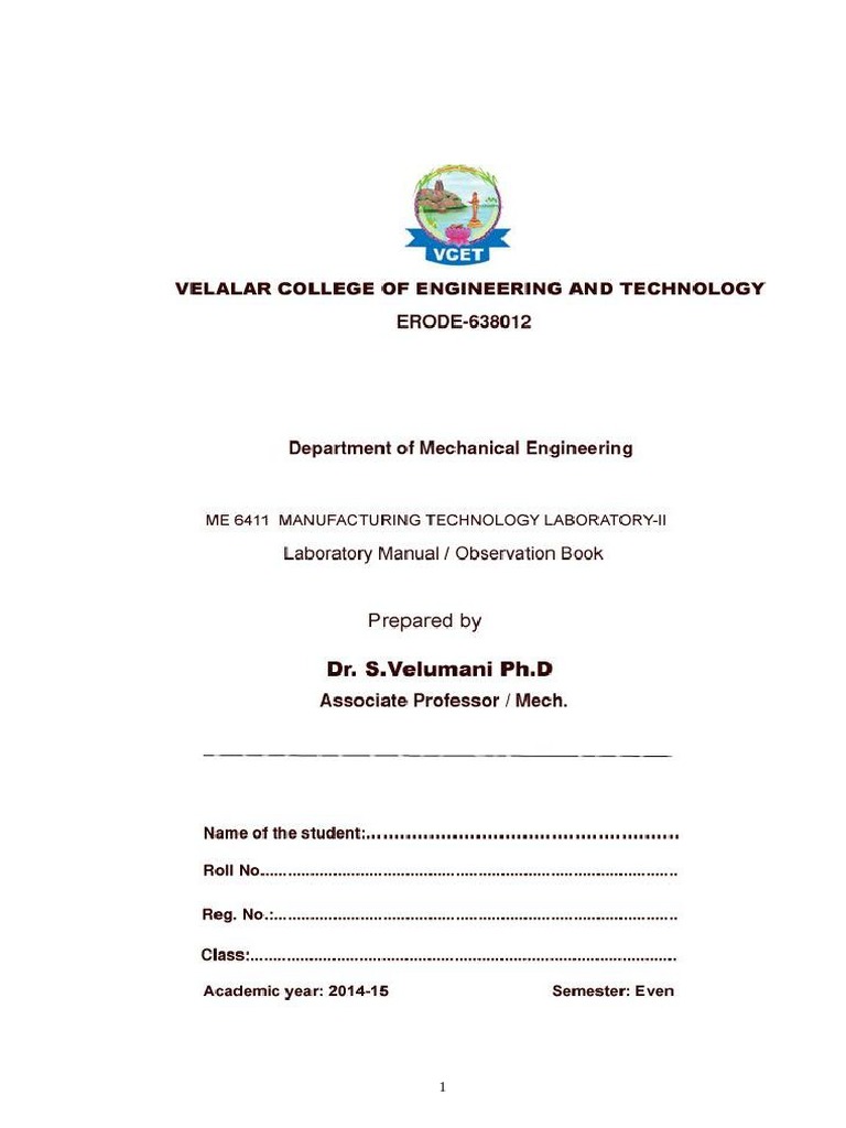 Manufacturing Technology Lab Manual | PDF | Numerical Control ...