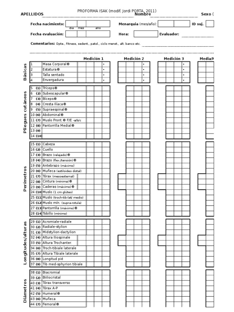 Proforma ANTROPOMÉTRICA Isak Ampliada 2012 | PDF