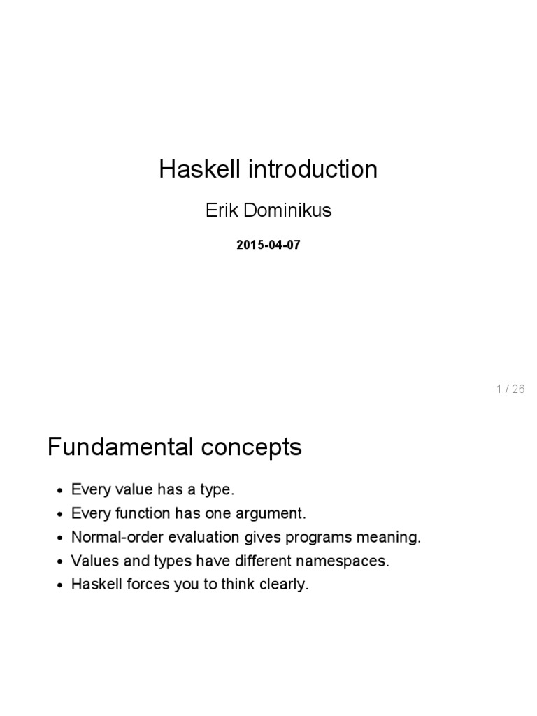 Haskell Introduction | PDF | Data Type | Parameter (Computer Programming) Haskell Introduction | PDF | Data Type | Parameter (Computer Programming)