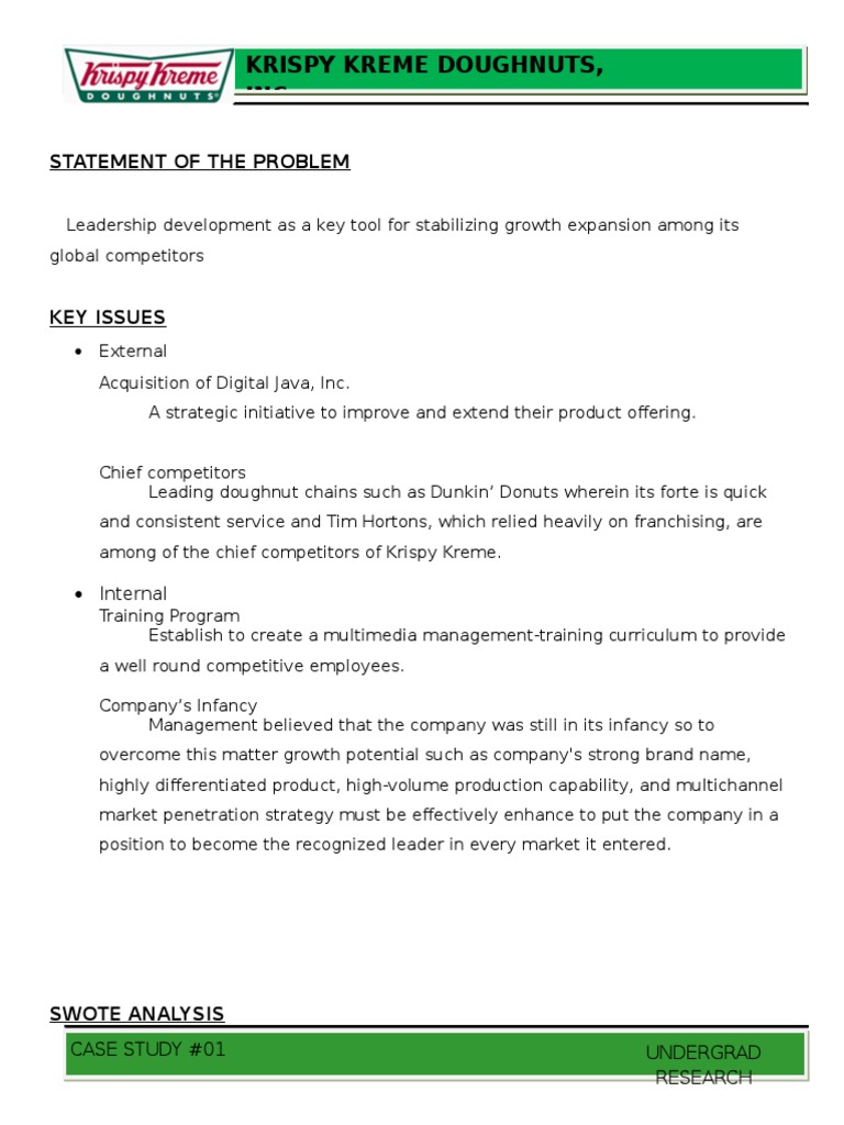 Krispy Kreme Doughnuts, Inc.: Statement of The Problem | PDF ...