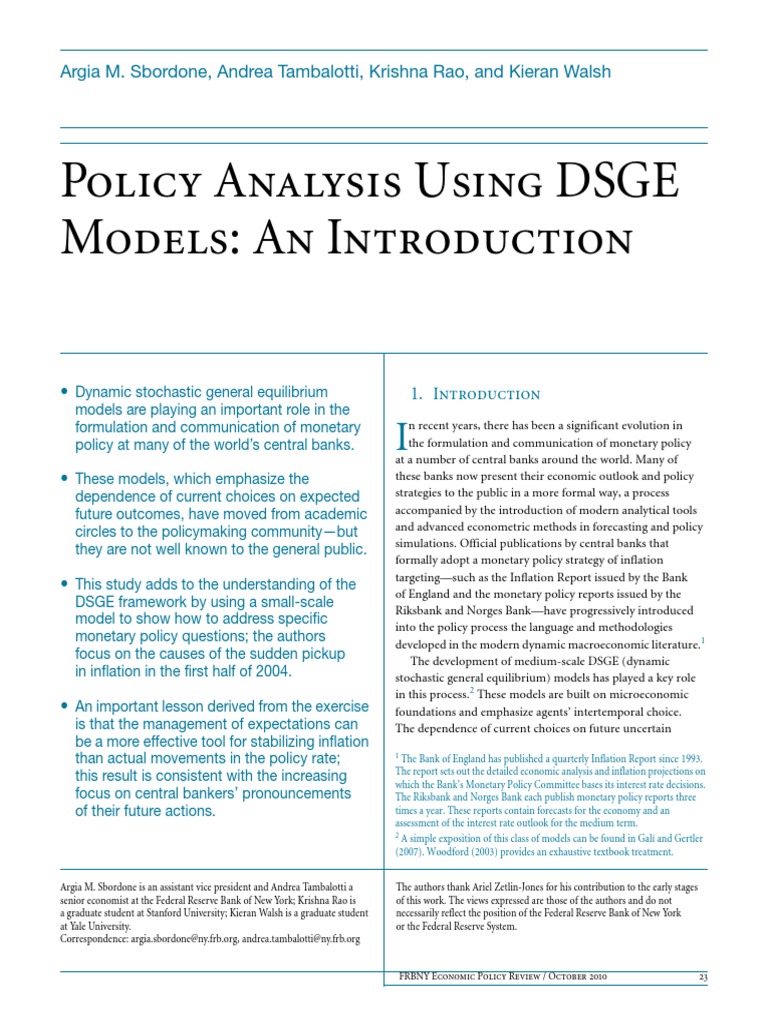 Policy Analysis Using Dsge Models Introduction Pdf