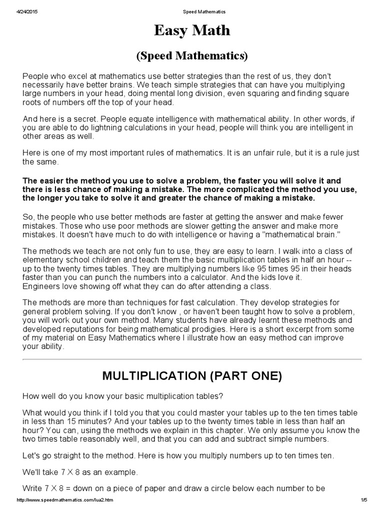 Speed Mathematics Multiplication | PDF | Multiplication | Teaching Mathematics