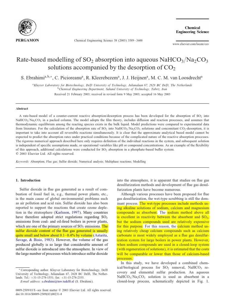 CO2 and SO2 Removal | PDF | Sulfur Dioxide | Absorption (Chemistry)