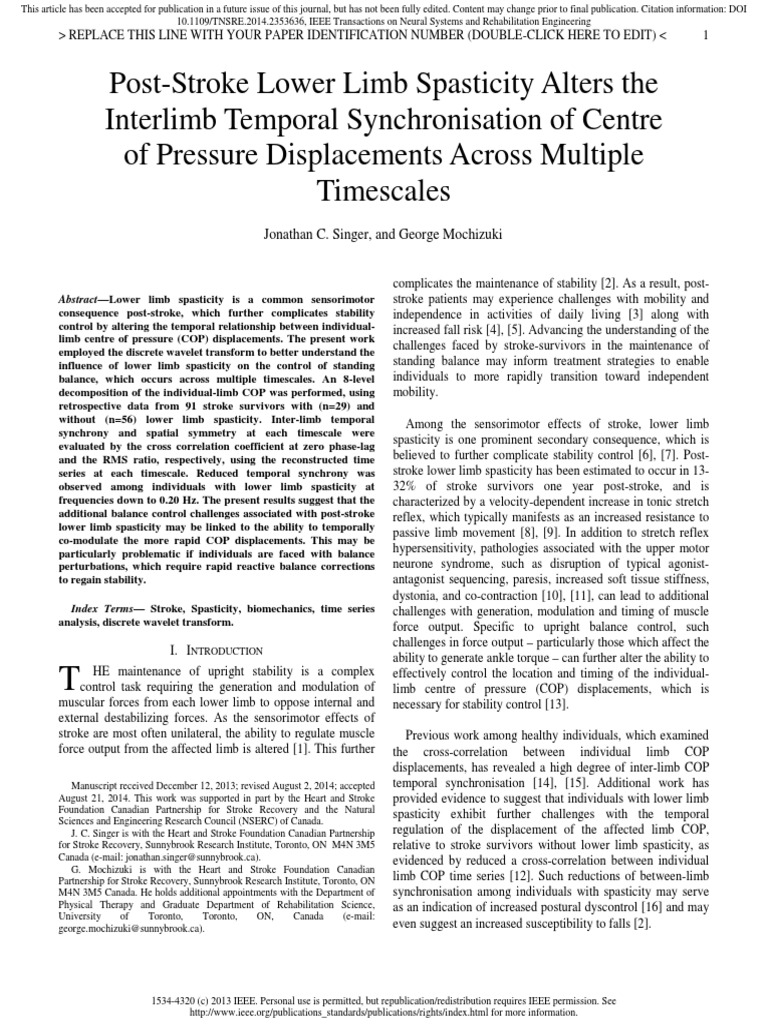 Post-Stroke Lower Limb Spasticity Alters The Interlimb Temporal ...