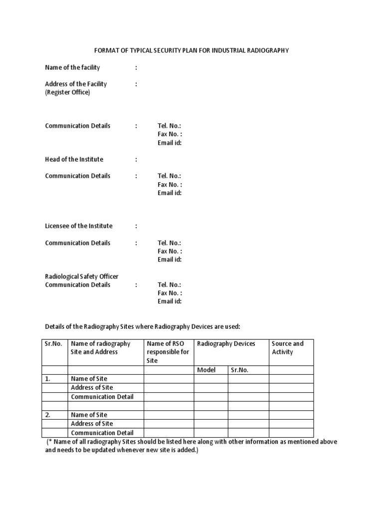 Format of Typical Security Plan For Industrial Radiography PDF | PDF ...