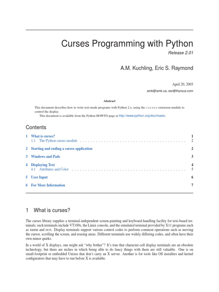 Curses Pdf Computer Terminal C Programming Language 5264
