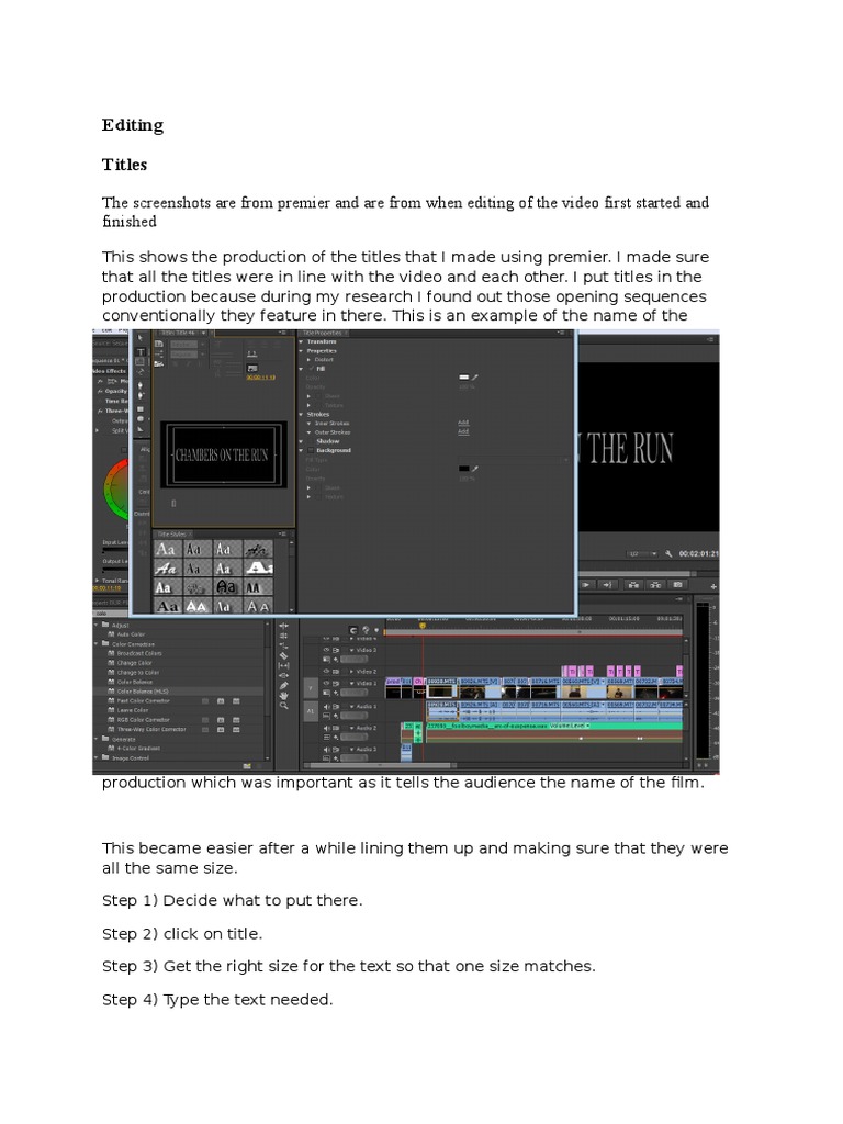 Editing Titles: The Screenshots Are From Premier and Are From When ...