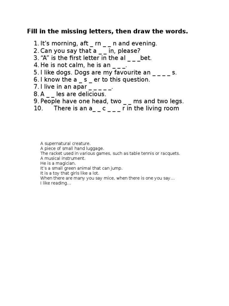 Fill in The Missing Letters | PDF | Language Arts & Discipline ...