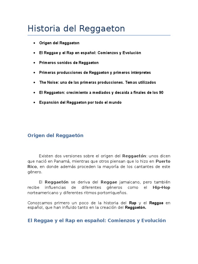 Historia Del Reggaeton | PDF | Subgéneros musicales | Musica Popular