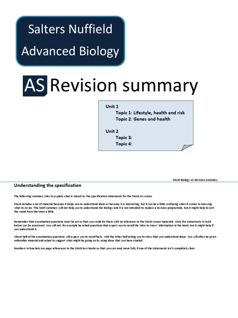 Snab AS Biology (Summary) | PDF | Rna | Cell Membrane