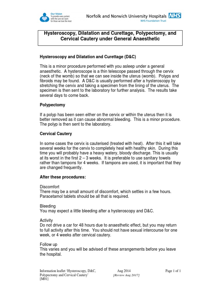 Hysteroscopy, Dilation and Curettage, Polypectomy and Cervical Cautery ...