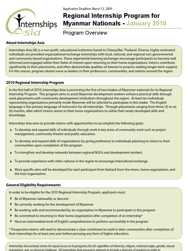 Internship Overview Jan10 | PDF | Community | Travel Visa