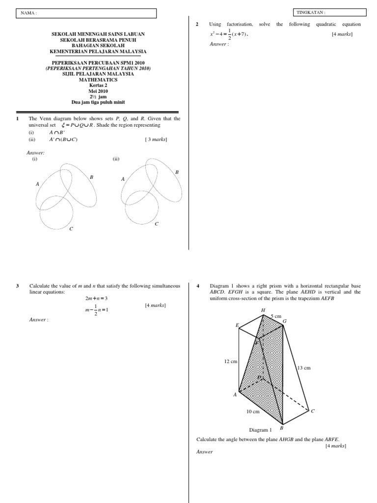 Soalan Matematik Kertas 2 Labuan | PDF | Speed | Matrix (Mathematics)