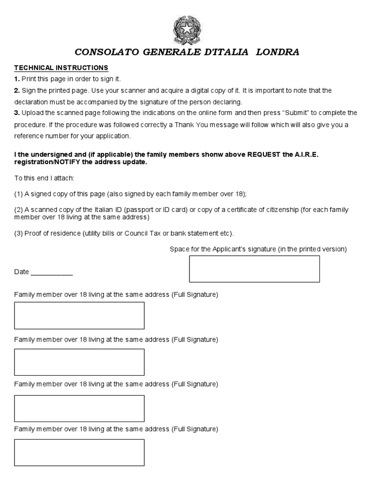 AIRE Registration Instructions Italy UK | PDF | Finance & Money ...