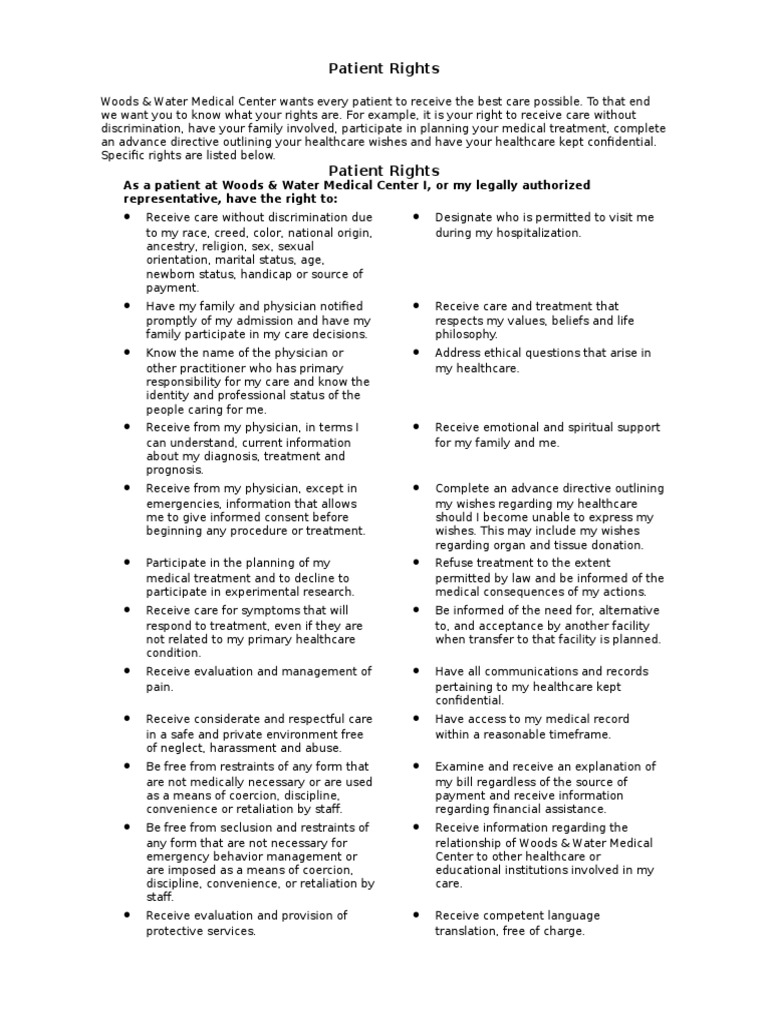 Form 5 Patient Rights | PDF | Physician | Health Care