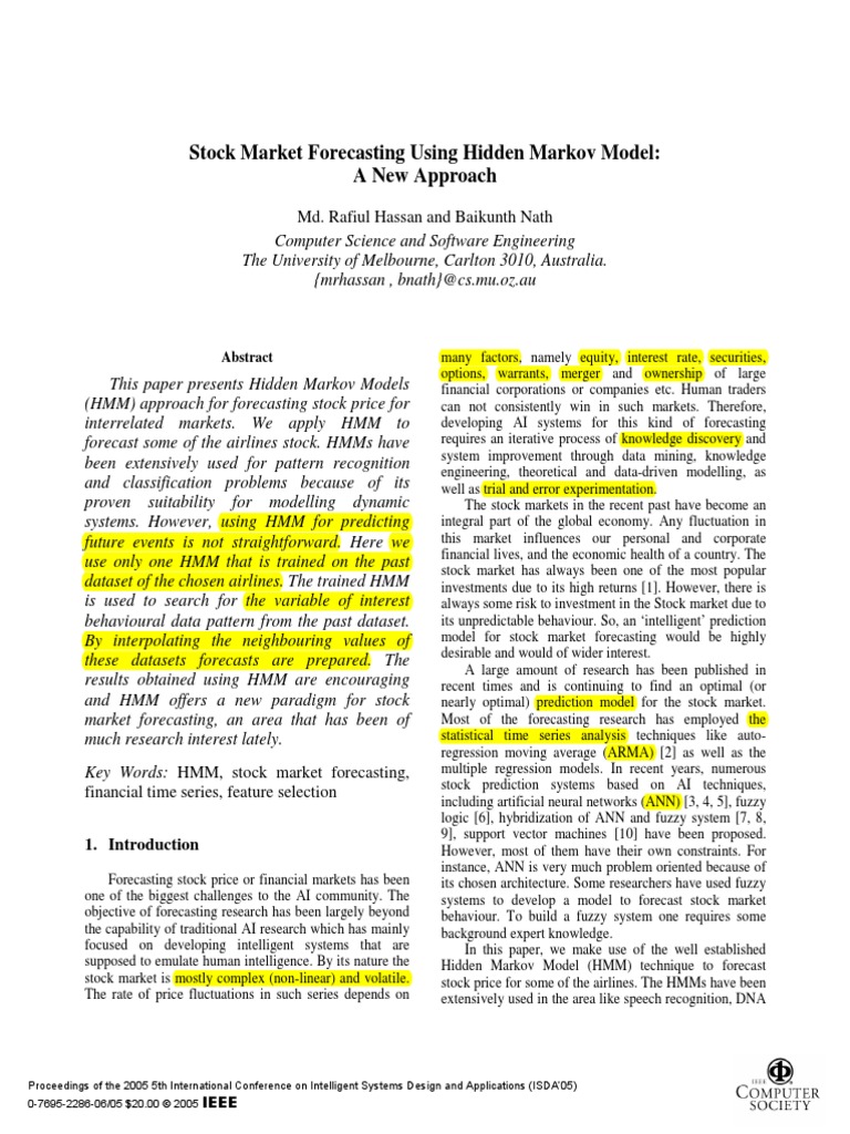 Stockmarket Forecasting Using Hidden Markov Model A New Approach Pdf