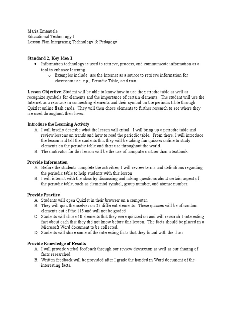 Lesson Plan Periodic Table | PDF | Lesson Plan | Psychological Concepts