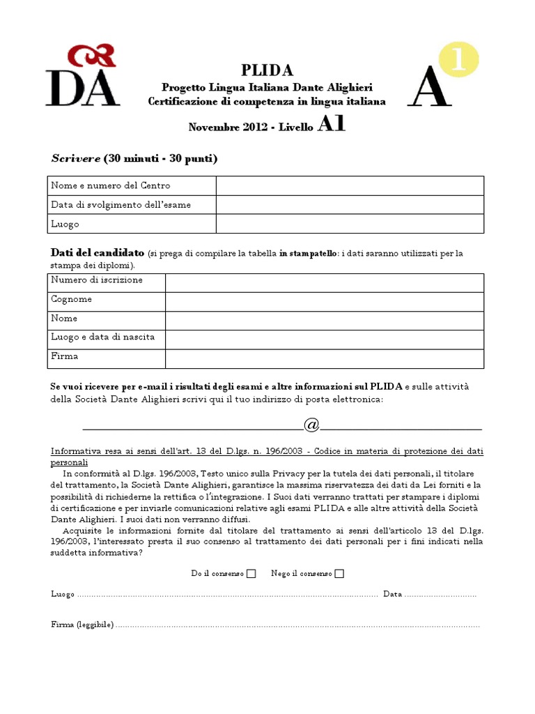Plida A1 Scrivere | PDF