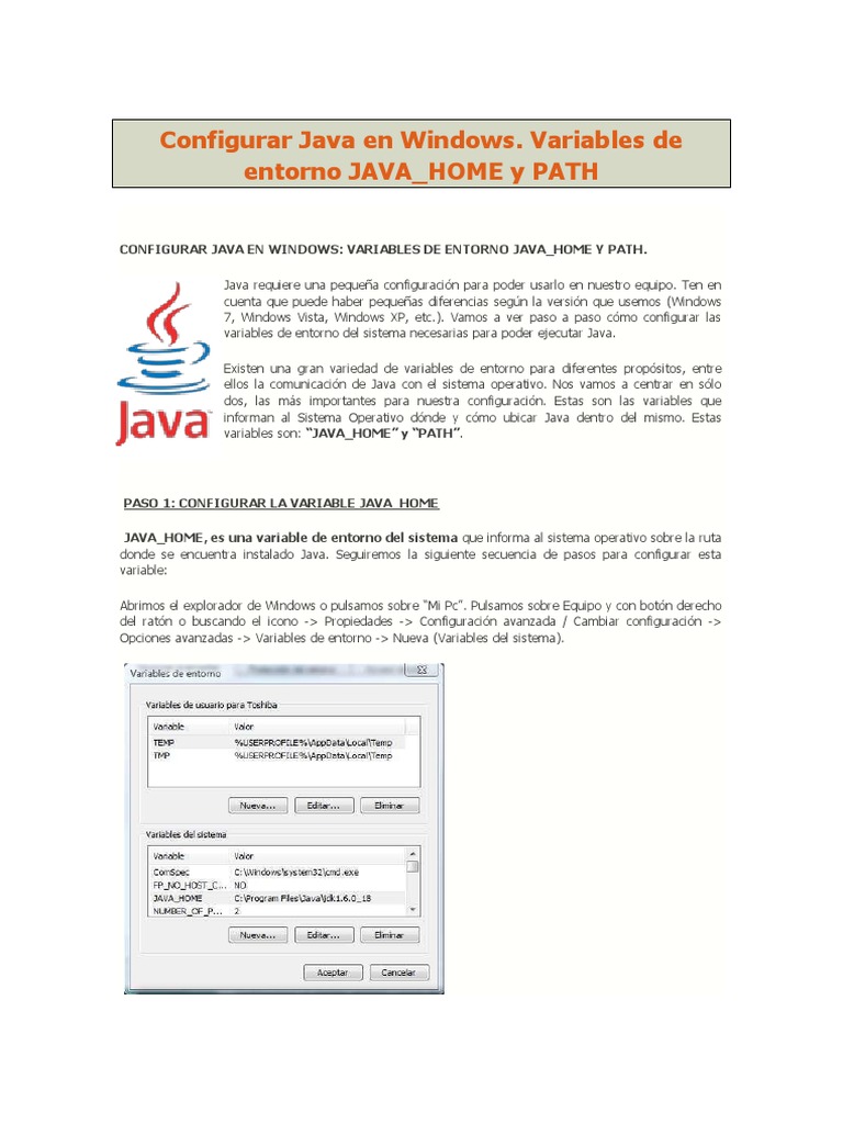 Configurar Variables de Entorno Java en Windows | PDF | Java (lenguaje ...
