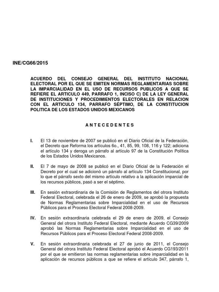 Acuerdo Ine Cg66 2015 | Descargar gratis PDF | Elecciones | Federación