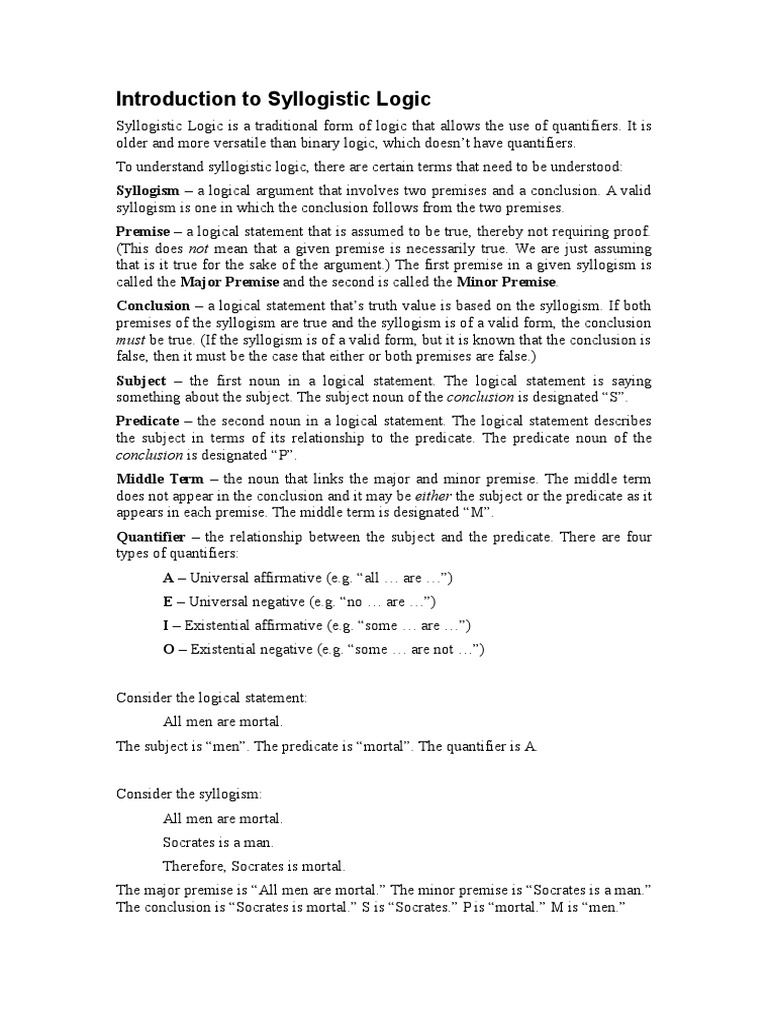 Introduction to Syllogistic Logic | PDF | Validity | Logic