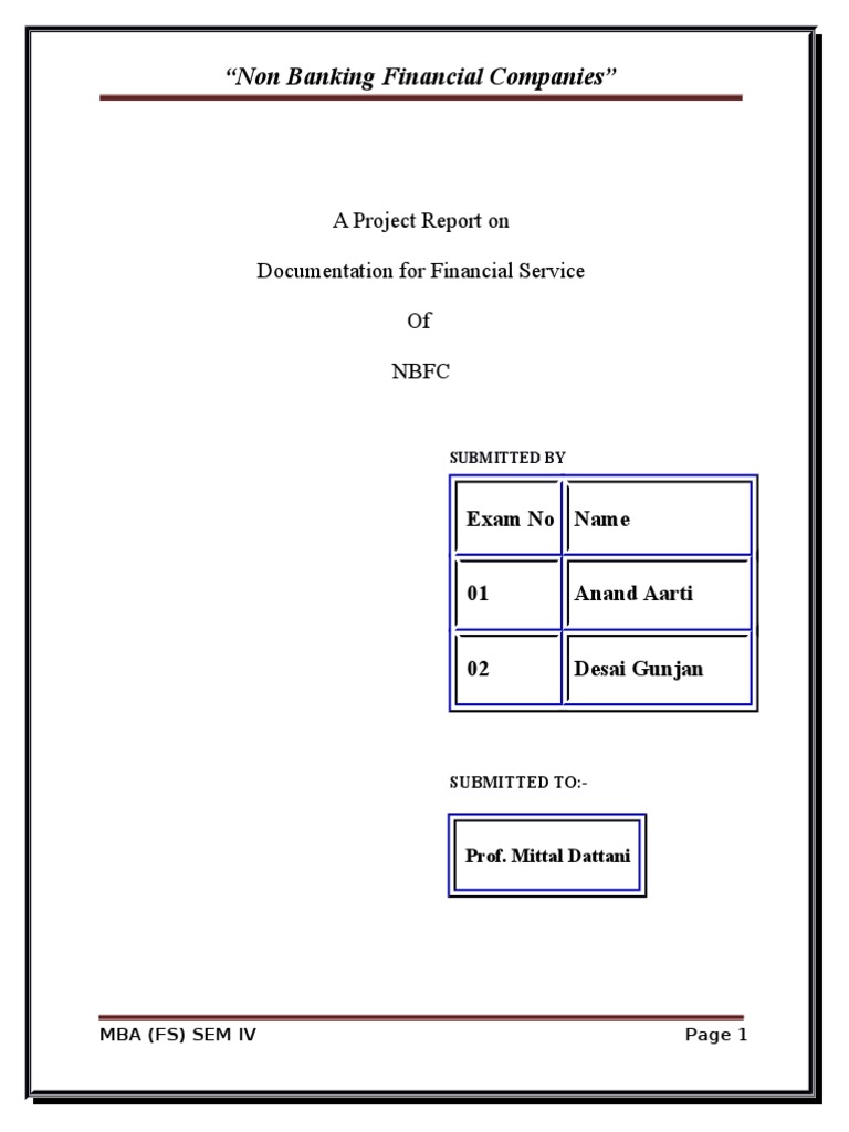 Nbfc Project Pdf Non Bank Financial Institution Banks